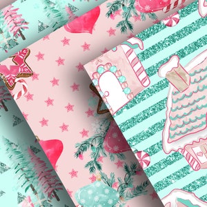 Peppermint Christmas Digital Paper Pack, Cute, Poinsettia, Christmas ...