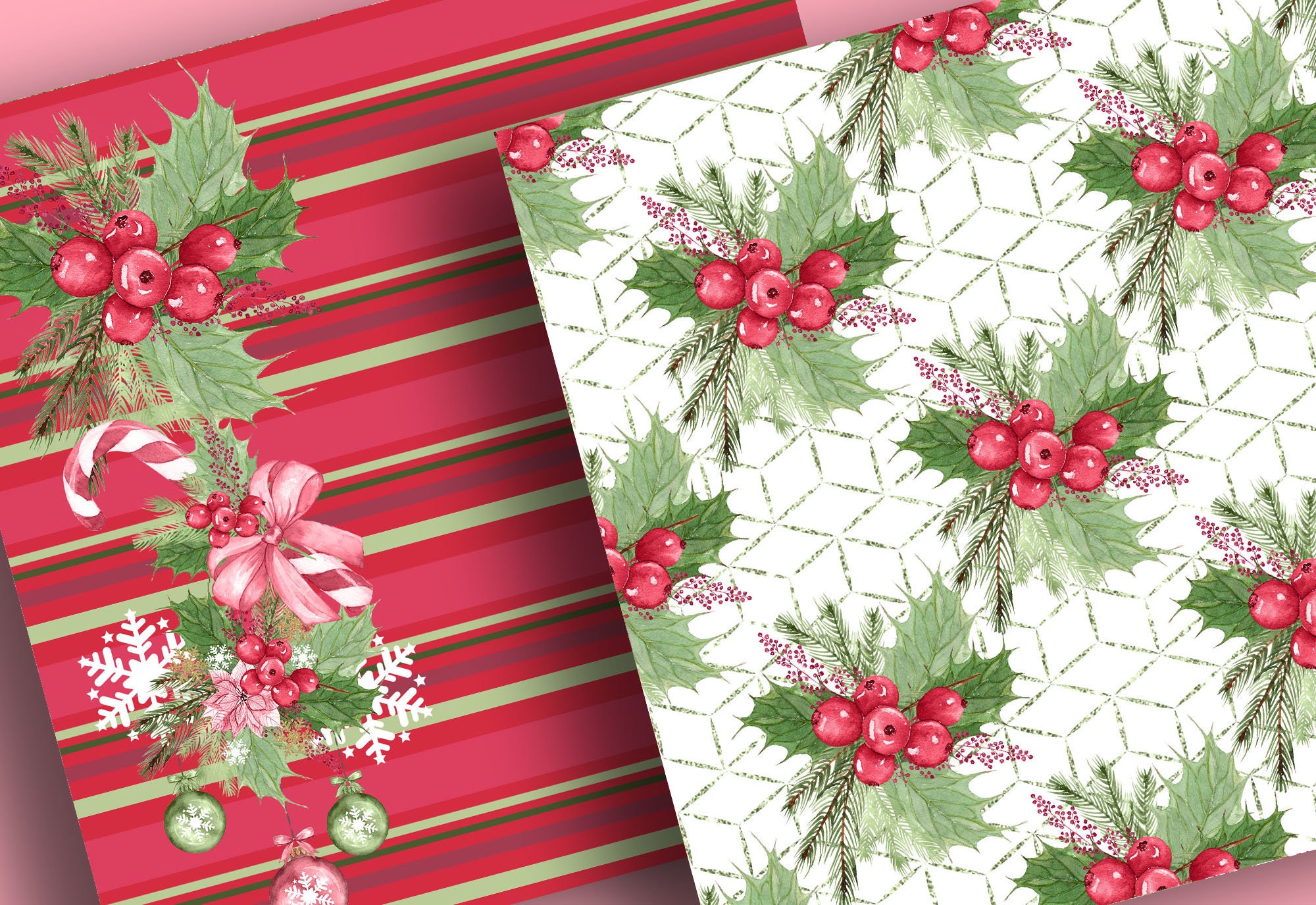 Mistletoe Christmas Winter Digital Paper Pack Christmas | Etsy