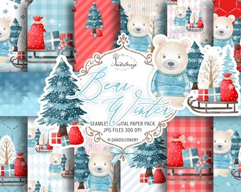 Watercolor Hello Winter Digital Paper Pack Christmas | Etsy