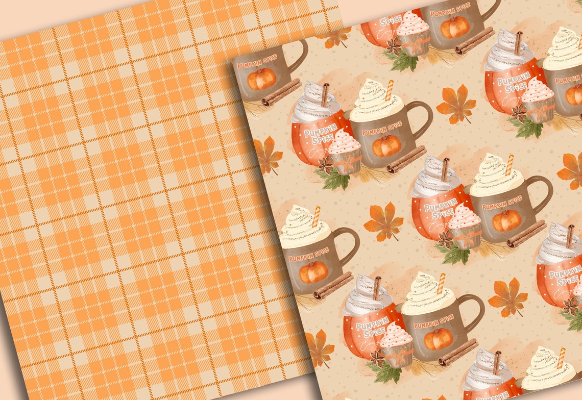 Watercolor Pumpkin Spice Digital Paper Pack, Cute Pumpkin Spice Pattern ...