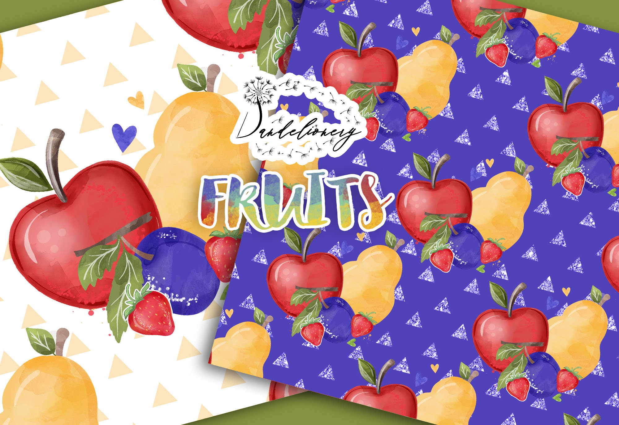 Watercolor Fruits Digital Paper Pack Fruit Download Instant | Etsy