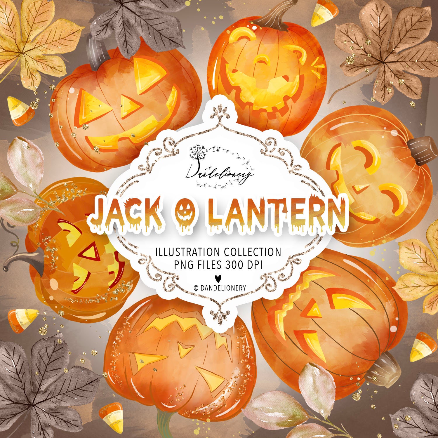 Watercolor Jack O Lantern Design Cute Halloween Clipart - Etsy