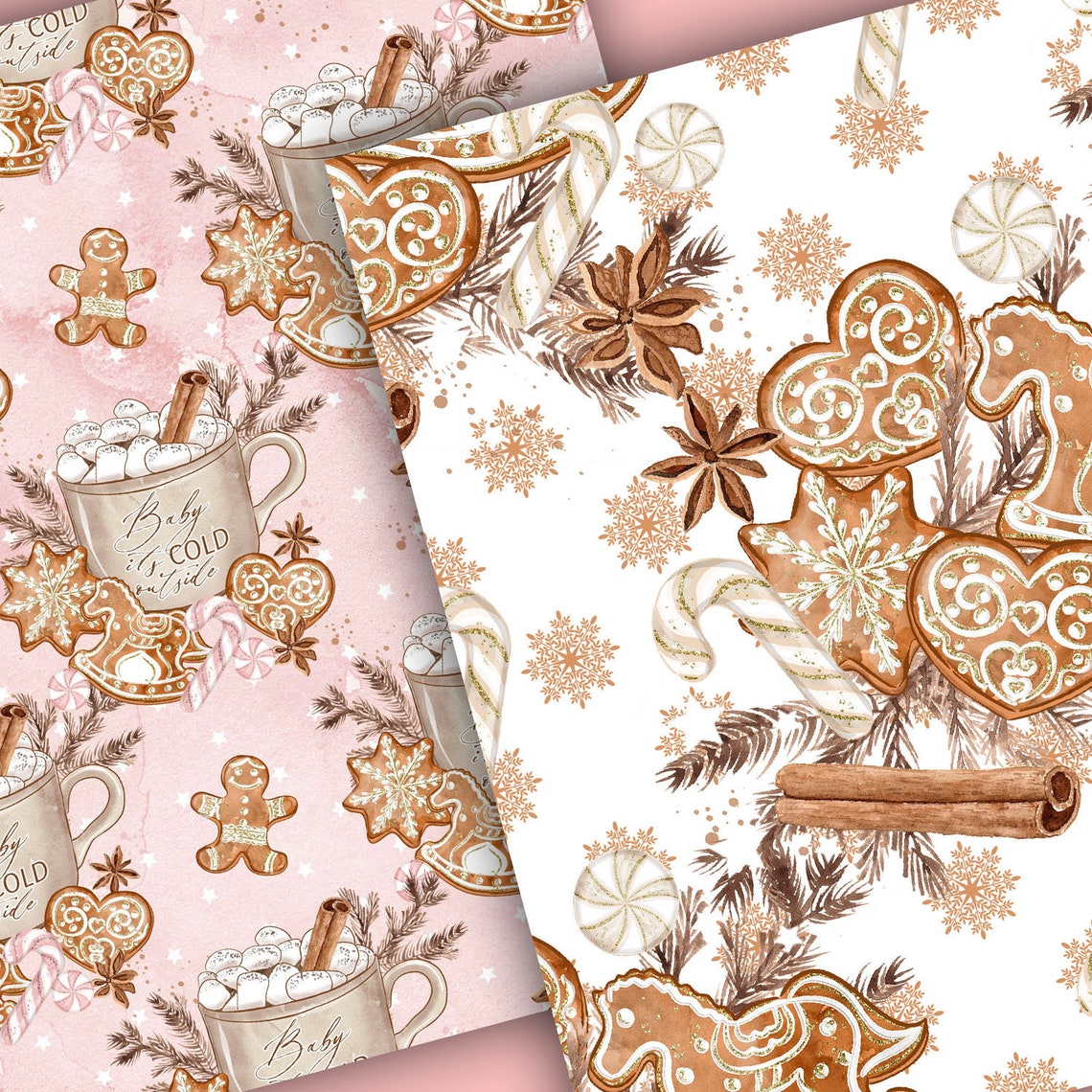 Gingerbread Watercolor Digital Paper Christmas Pattern Cute - Etsy