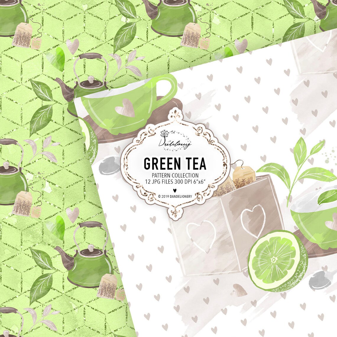Watercolor Green Tea Digital Paper Pack Leaves Tea Clip Art - Etsy