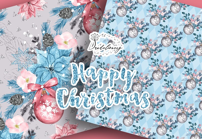 Happy Christmas Winter Blue Digital Paper Pack Christmas - Etsy