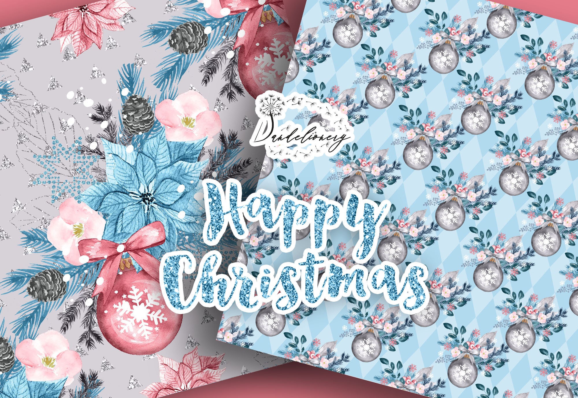Happy Christmas Winter Blue Digital Paper Pack Christmas - Etsy