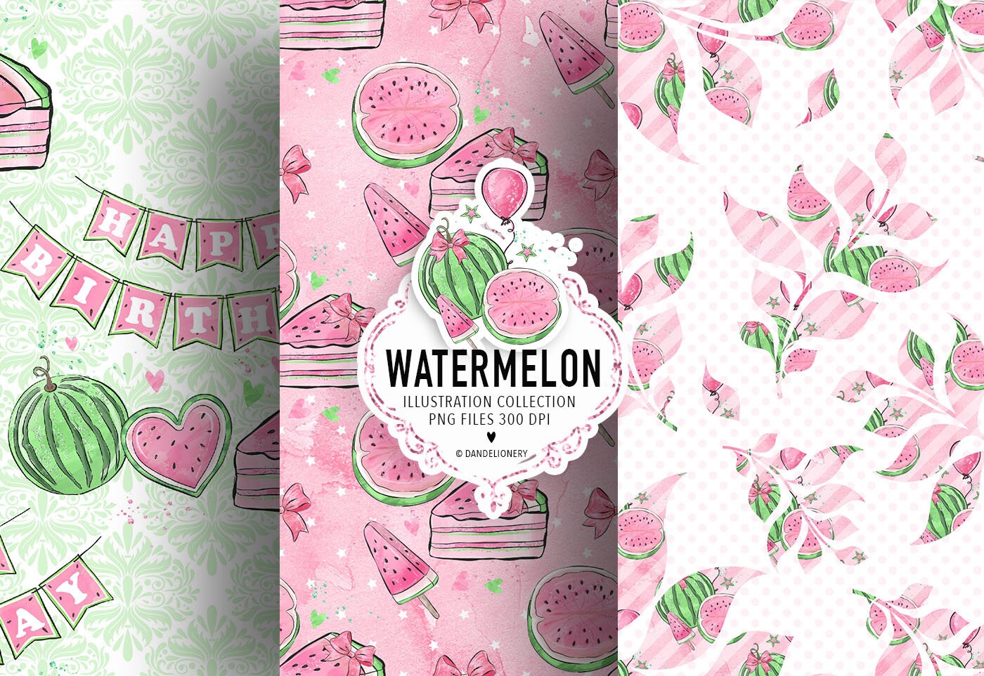 Watercolor Pink Watermelon Digital Paper Pack Happy Birthday - Etsy