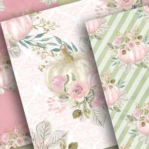 Floral Pumpkin Digital Paper Pack, Thanksgiving Stickers, Autumn, Fall ...