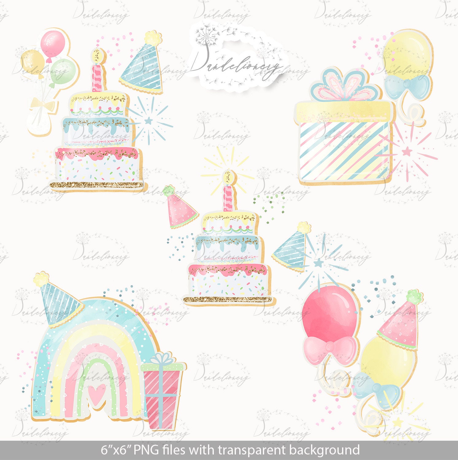 Watercolor Birthday Clipart Party Kids Birthday Printable - Etsy