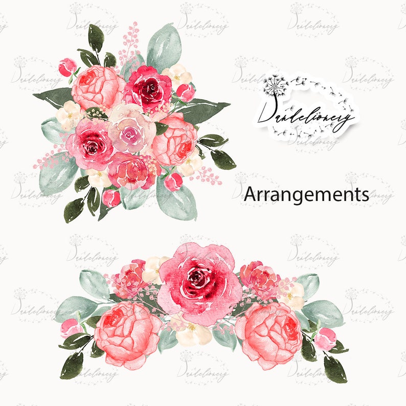 Watercolor Valentine Roses Design Garden Flower Clip Art - Etsy