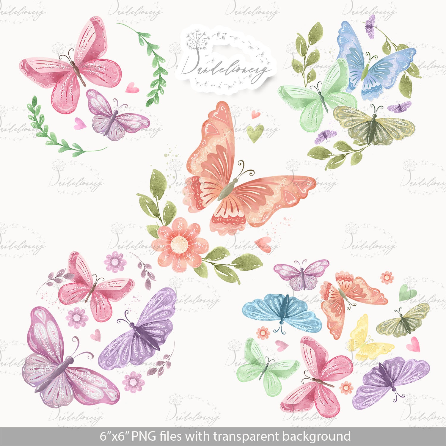 Butterflies Design Spring Clipart Flower Clip Art Hand - Etsy