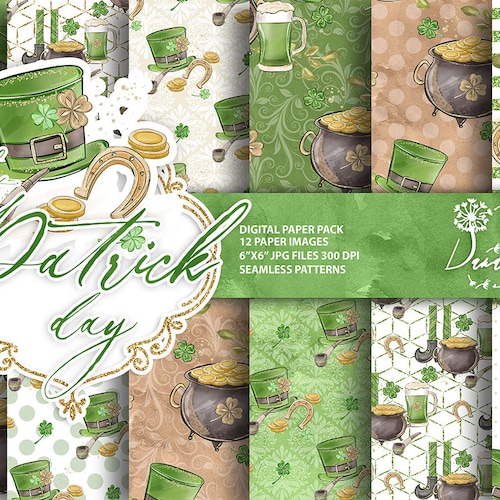 Saint Patrick's Day Clipart Digital Papers Pot of Gold - Etsy