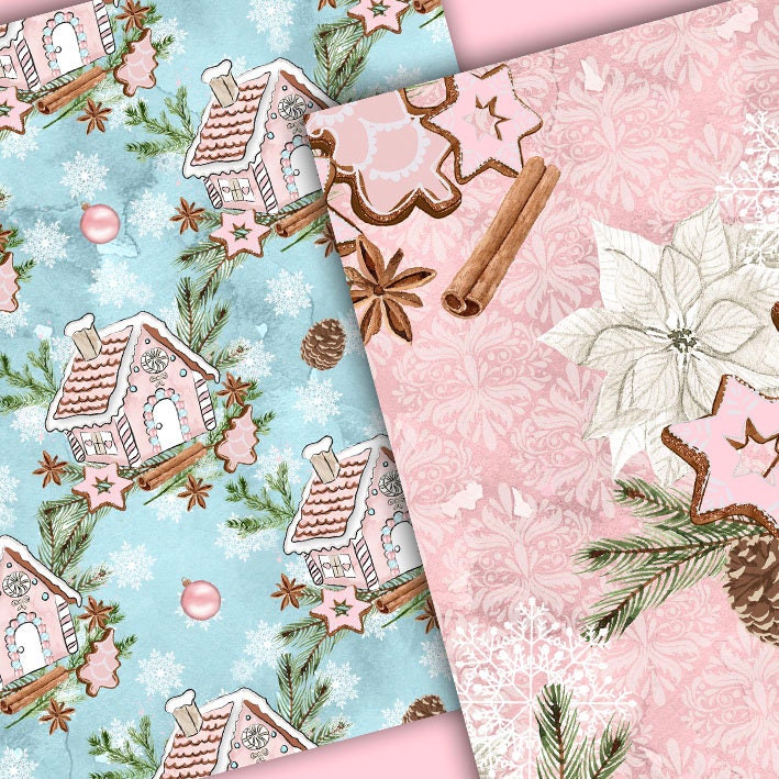 Gingerbread House Digital Paper Pack, Cinnamon, Poinsettia, Christmas ...