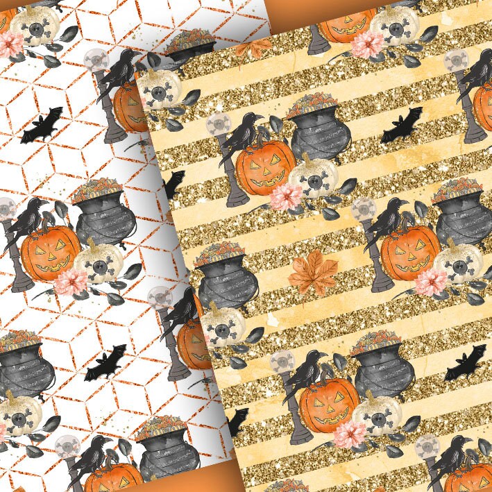 Happy Halloween Digital Paper Pack, Cute Halloween Pattern, Halloween ...