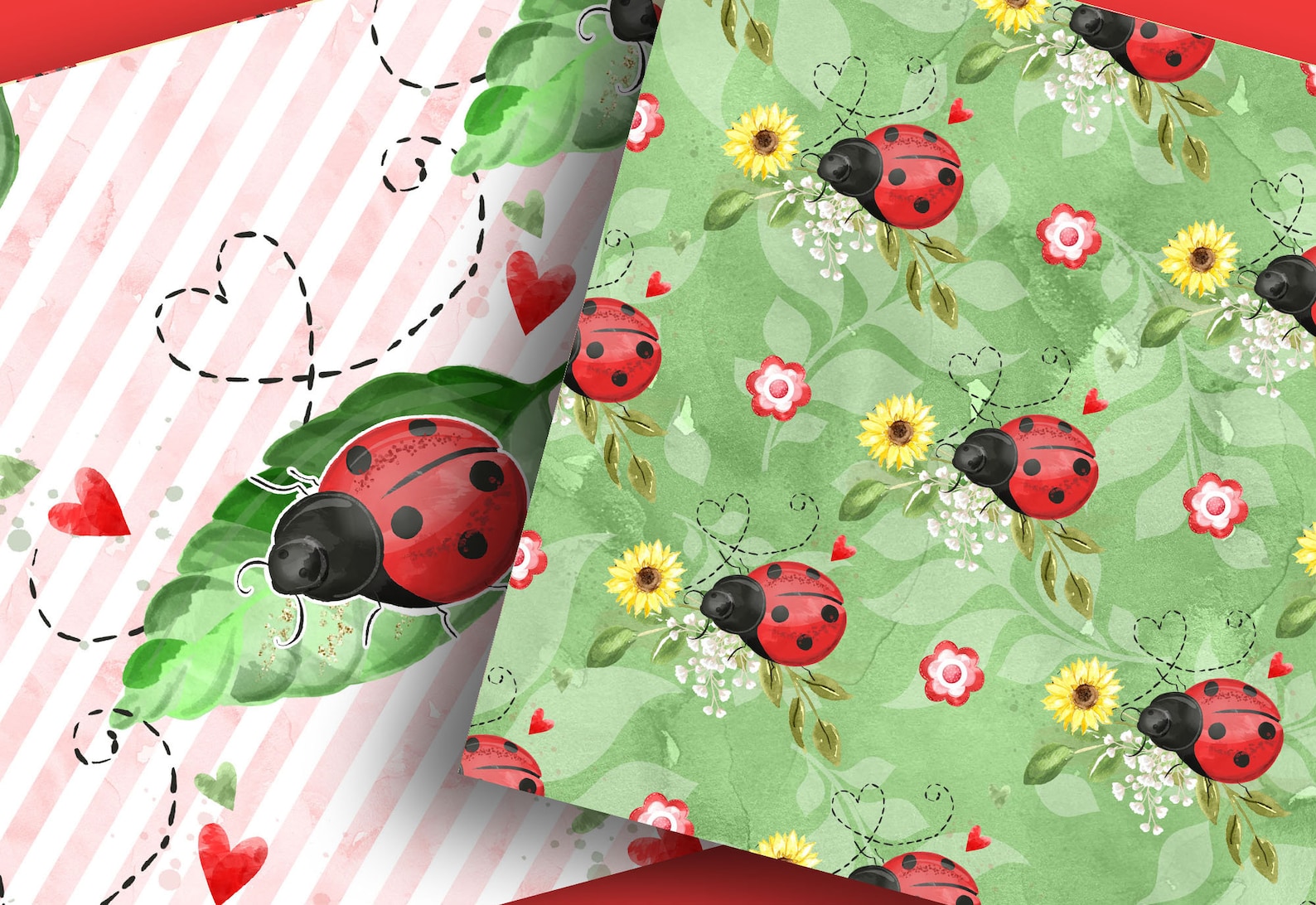 Watercolor Sweet Ladybug Digital Paper Pack Ladybug Download - Etsy