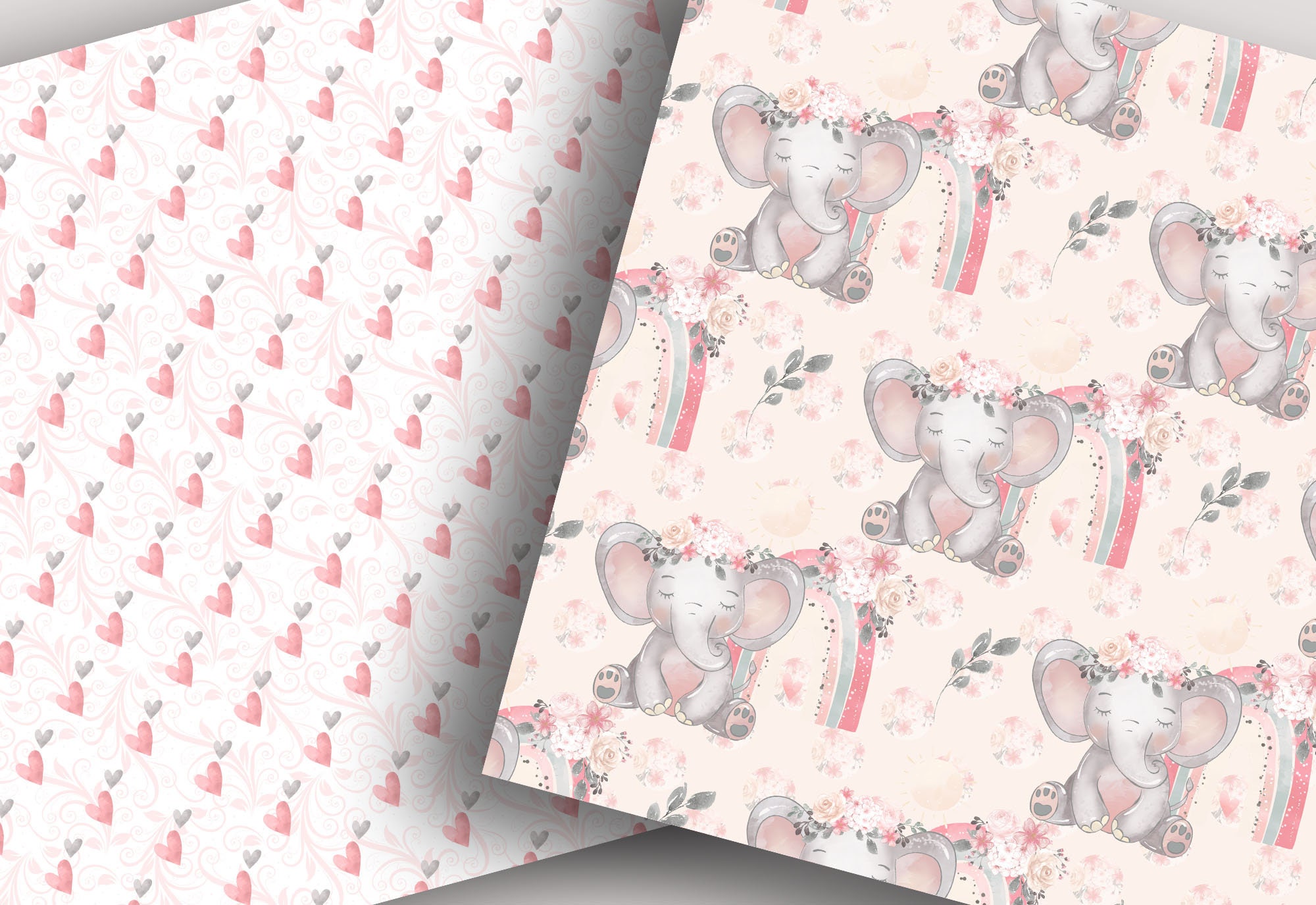 Watercolor Baby Elephant Digital Paper Pack Rainbows Baby | Etsy