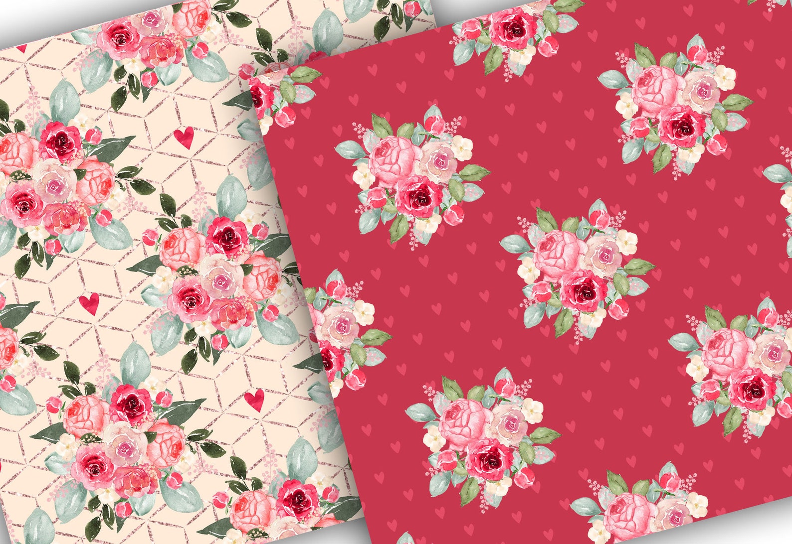 Watercolor Valentine Roses Digital Paper Pack Garden Flower - Etsy