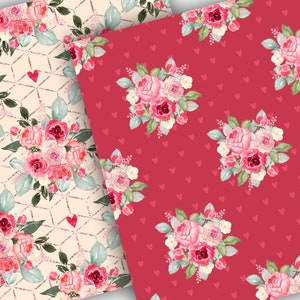 Watercolor Valentine Roses Digital Paper Pack, Garden, Flower Pattern ...