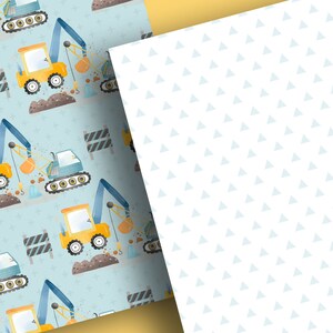 Watercolor Construction Diggers Digital Paper Pack, Boy Pattern ...
