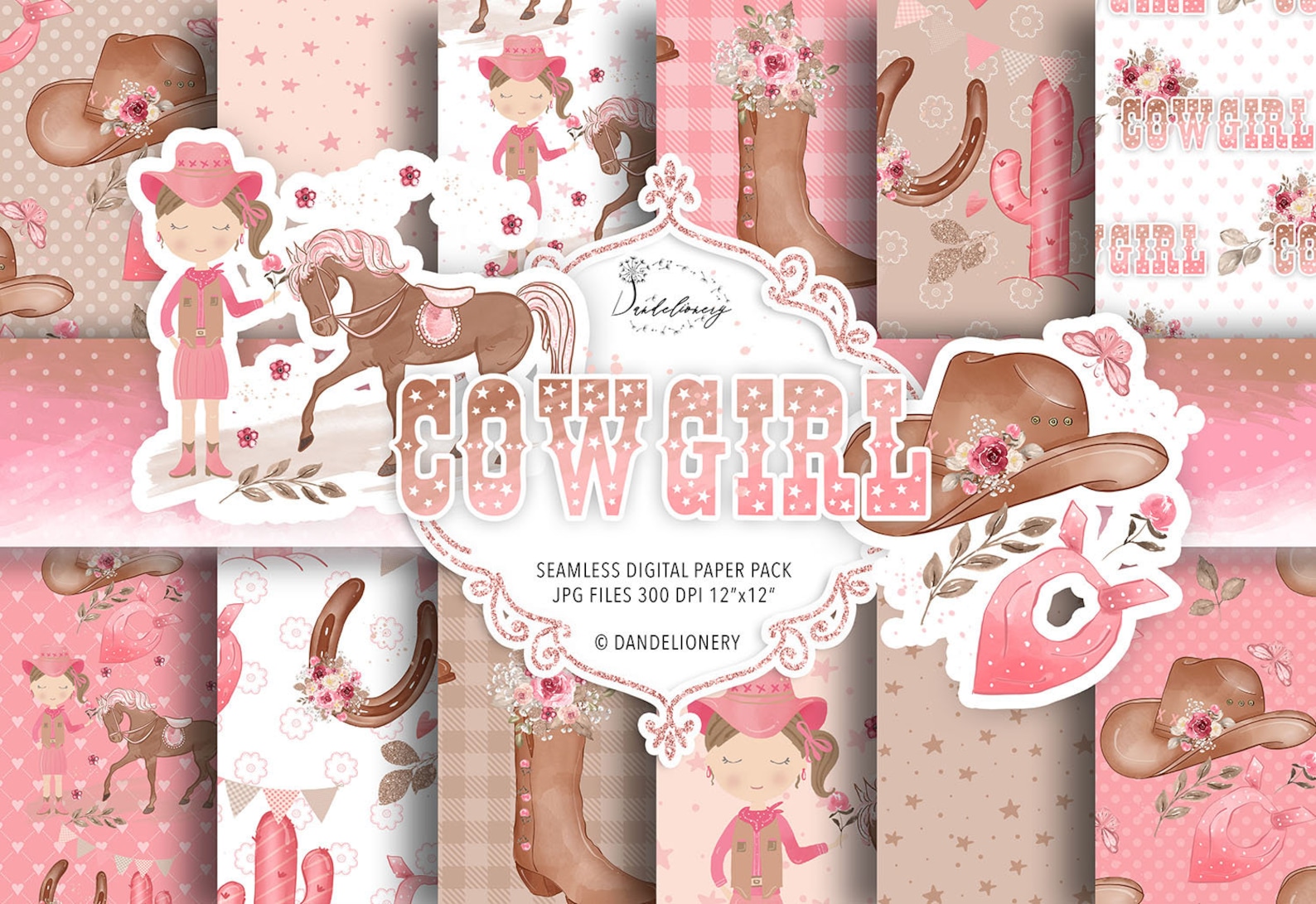 Cowgirl Digital Paper Pack Horse Pattern Horseshoe Cowboy - Etsy