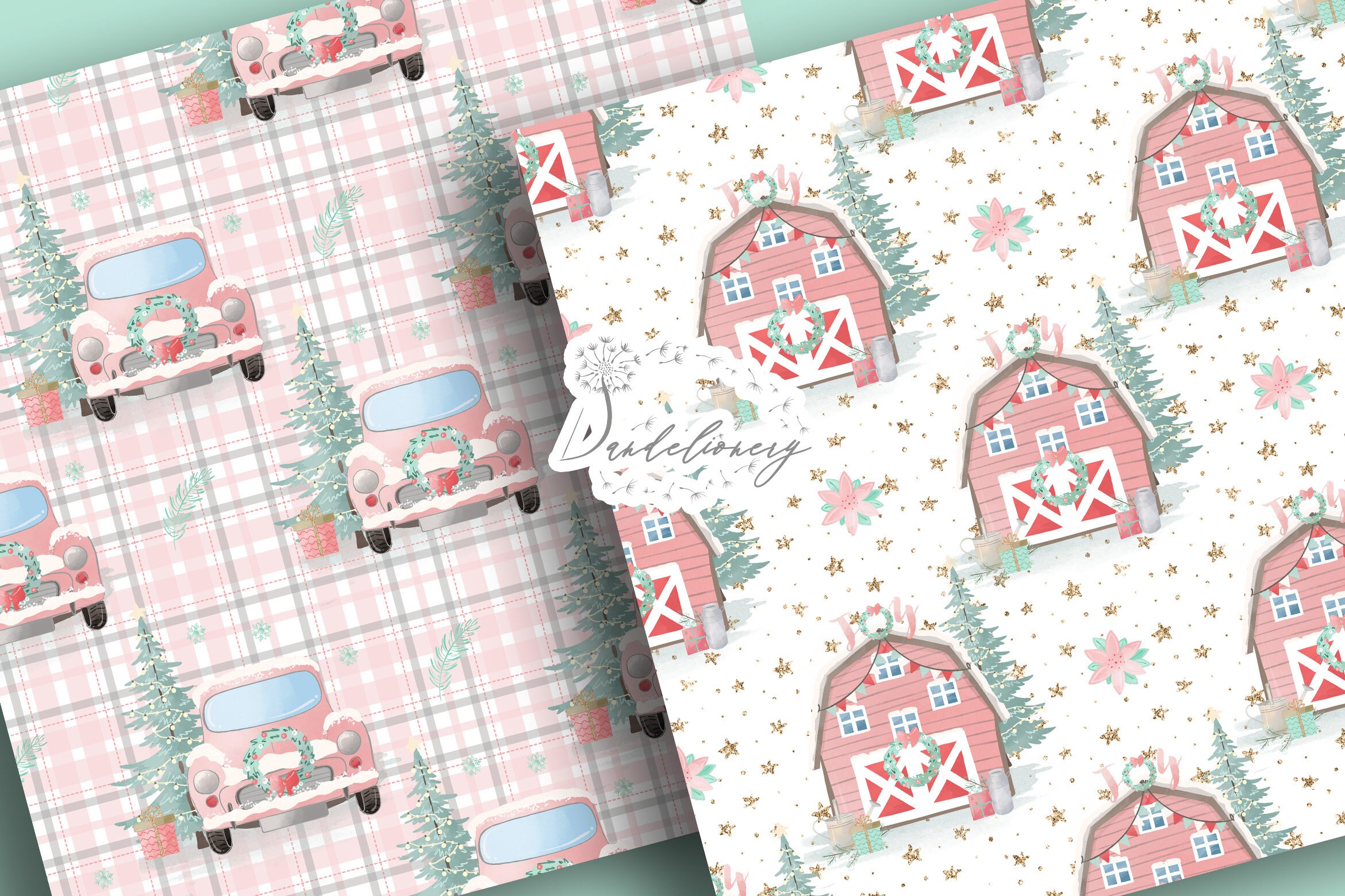Pink Farm Holiday Digital Papers, Presents Digital, Christmas Pattern ...