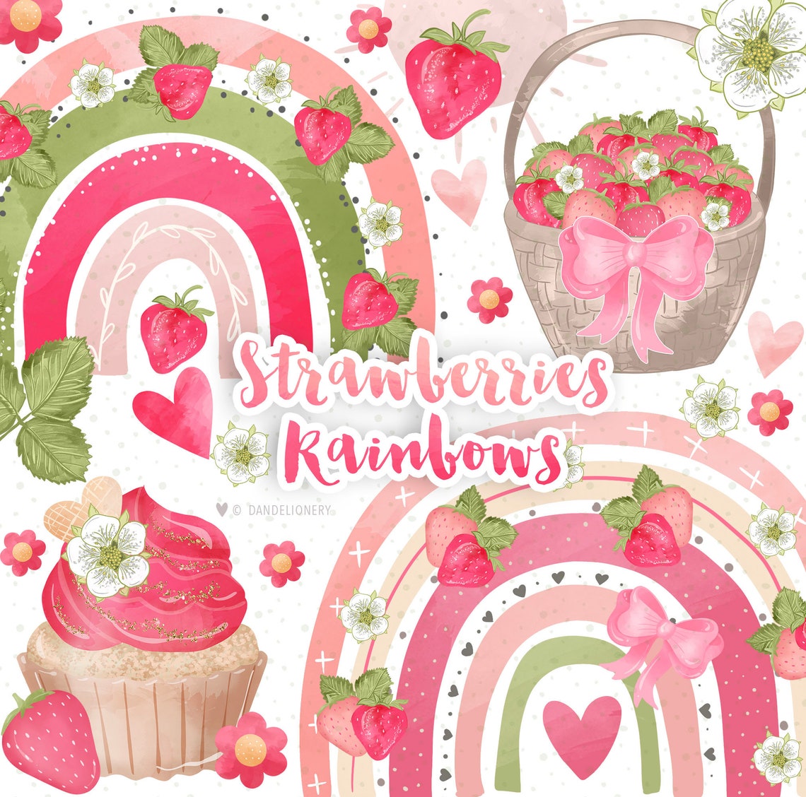 Strawberries Rainbow Design Rainbows Clipart Strawberry - Etsy