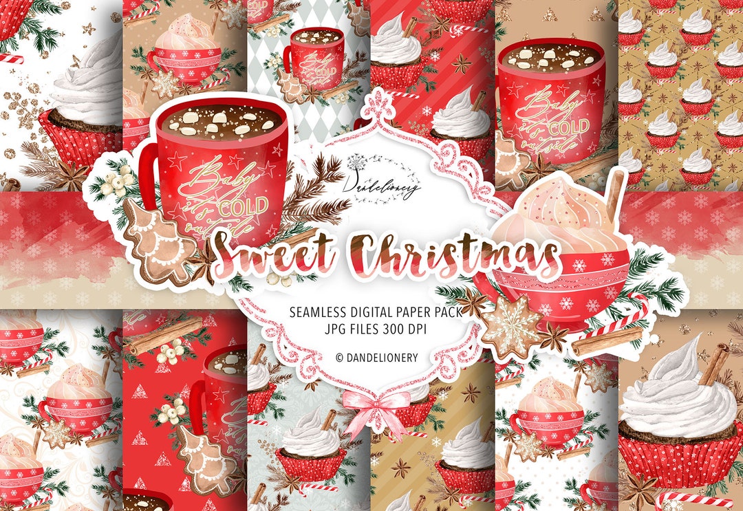 Sweet Christmas Digital Paper Pack, Christmas Pattern, Cute Gingerbread ...