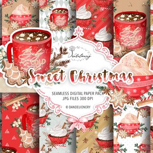 Sweet Christmas Digital Paper Pack, Christmas Pattern, Cute Gingerbread ...