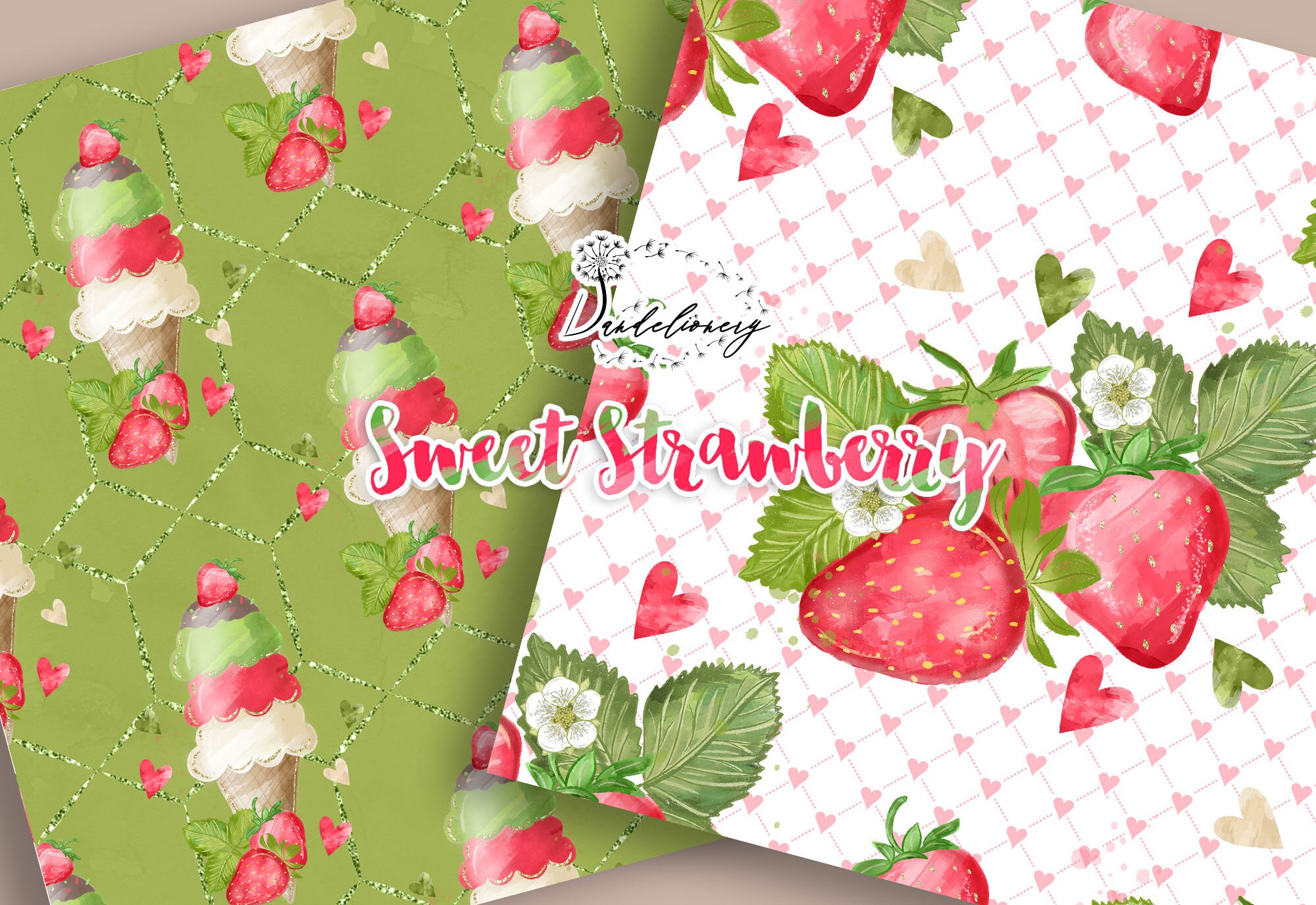 Watercolor Strawberry Digital Paper Pack Strawberry Instant | Etsy