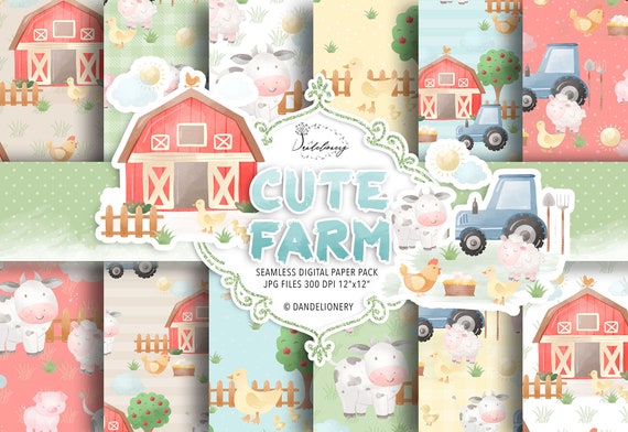 Watercolor Cute Farm Digital Paper Pack Nursery Pattern - Etsy