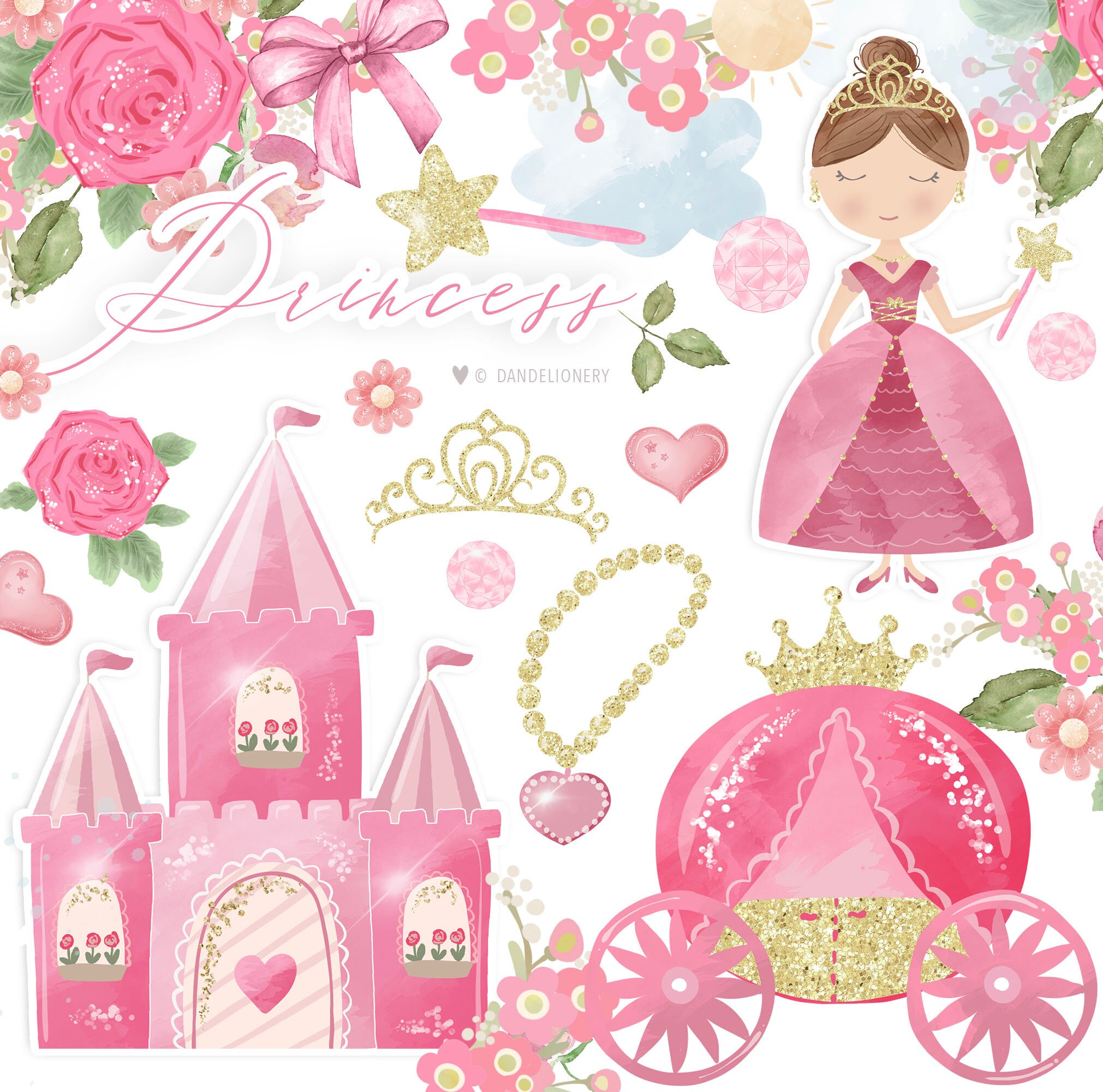 Watercolor Princess Design Nursery Clipart Girl Clipart - Etsy