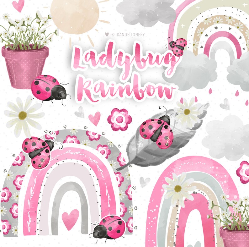 Ladybug Rainbow Clipart, Ladybug Download, Rainbow, Bee, Leaves, Honey ...