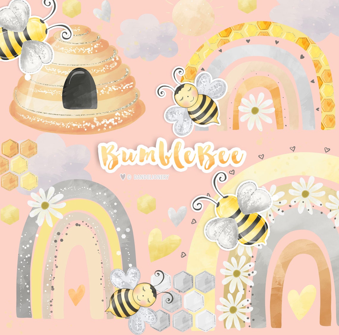 Watercolor Bumble Bee Clipart Ladybug Download Rainbow Bee - Etsy
