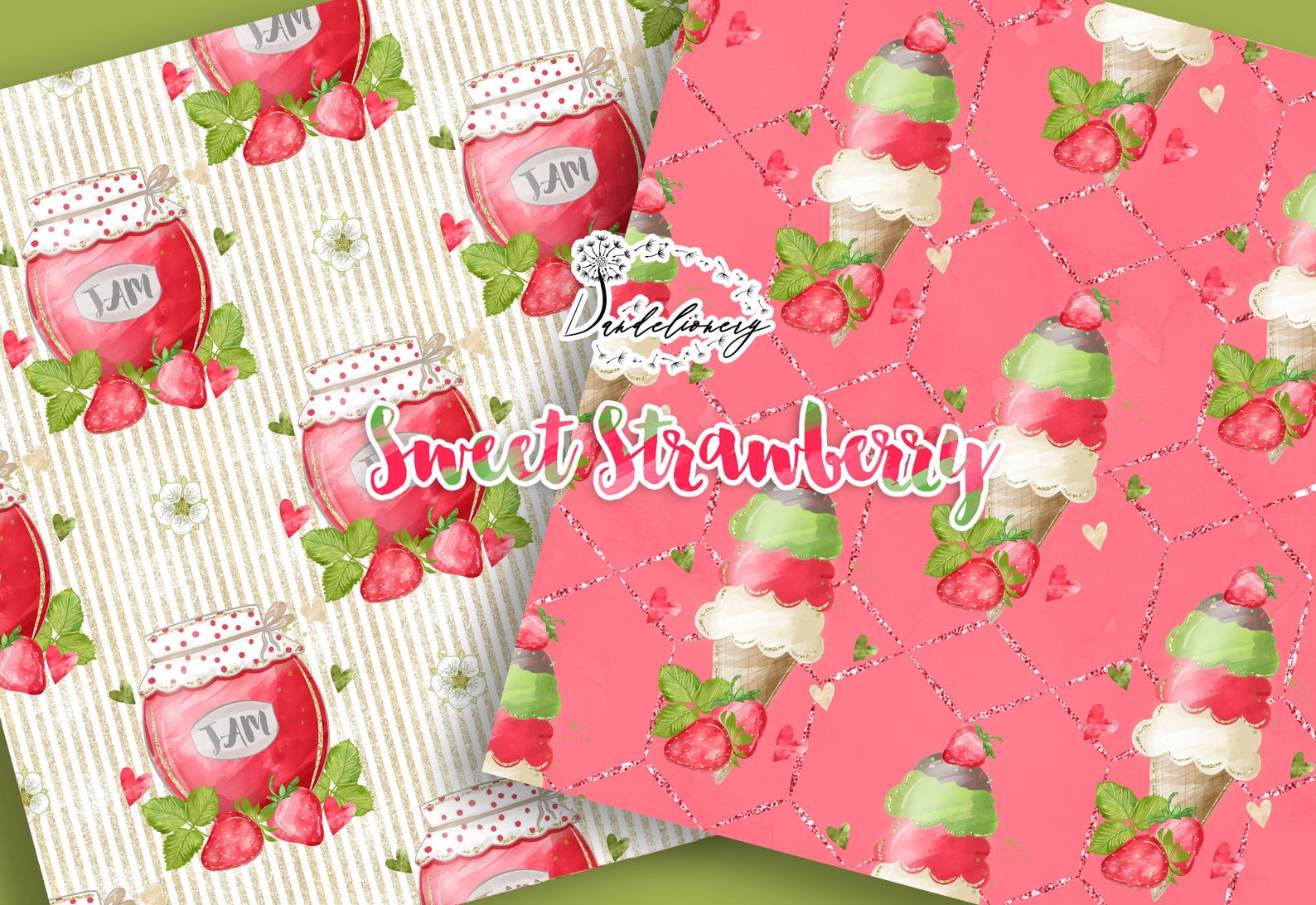 Watercolor Strawberry Digital Paper Pack Strawberry Instant | Etsy