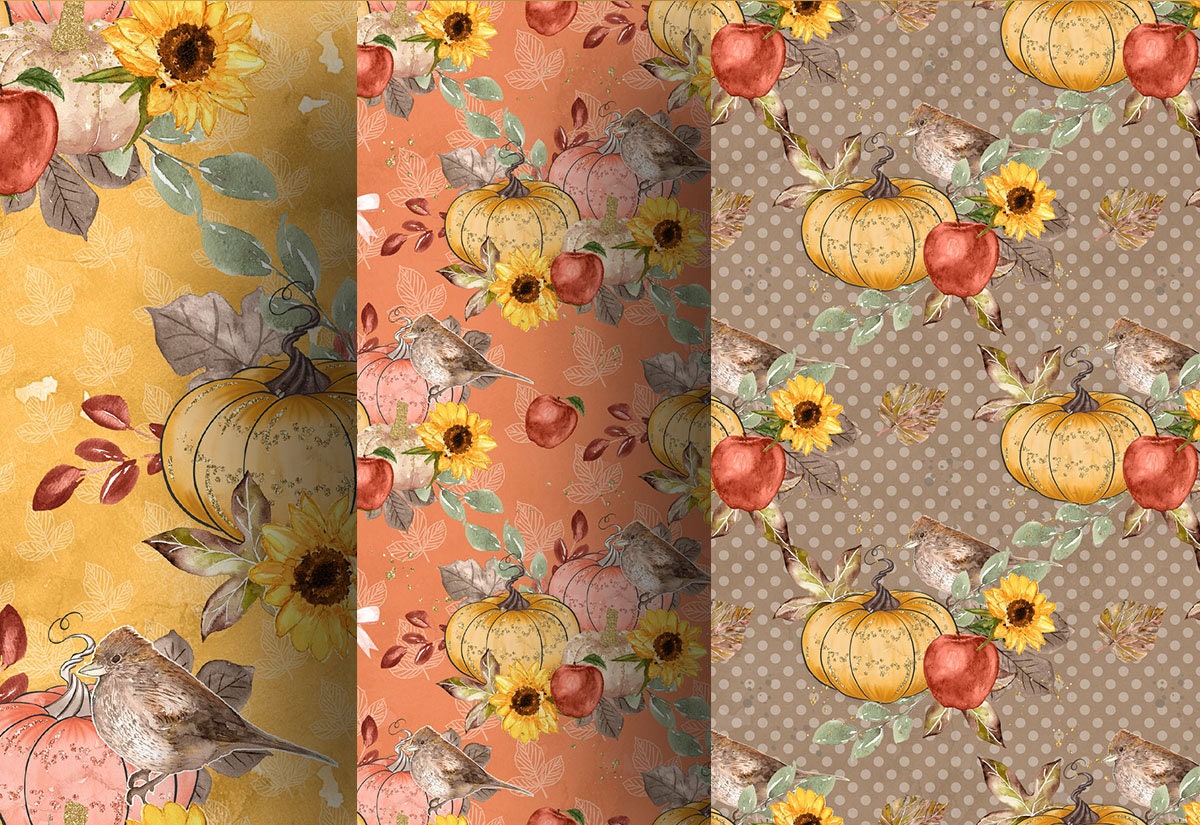 Fall Pumpkin Digital Paper Pack Thanksgiving Stickers | Etsy