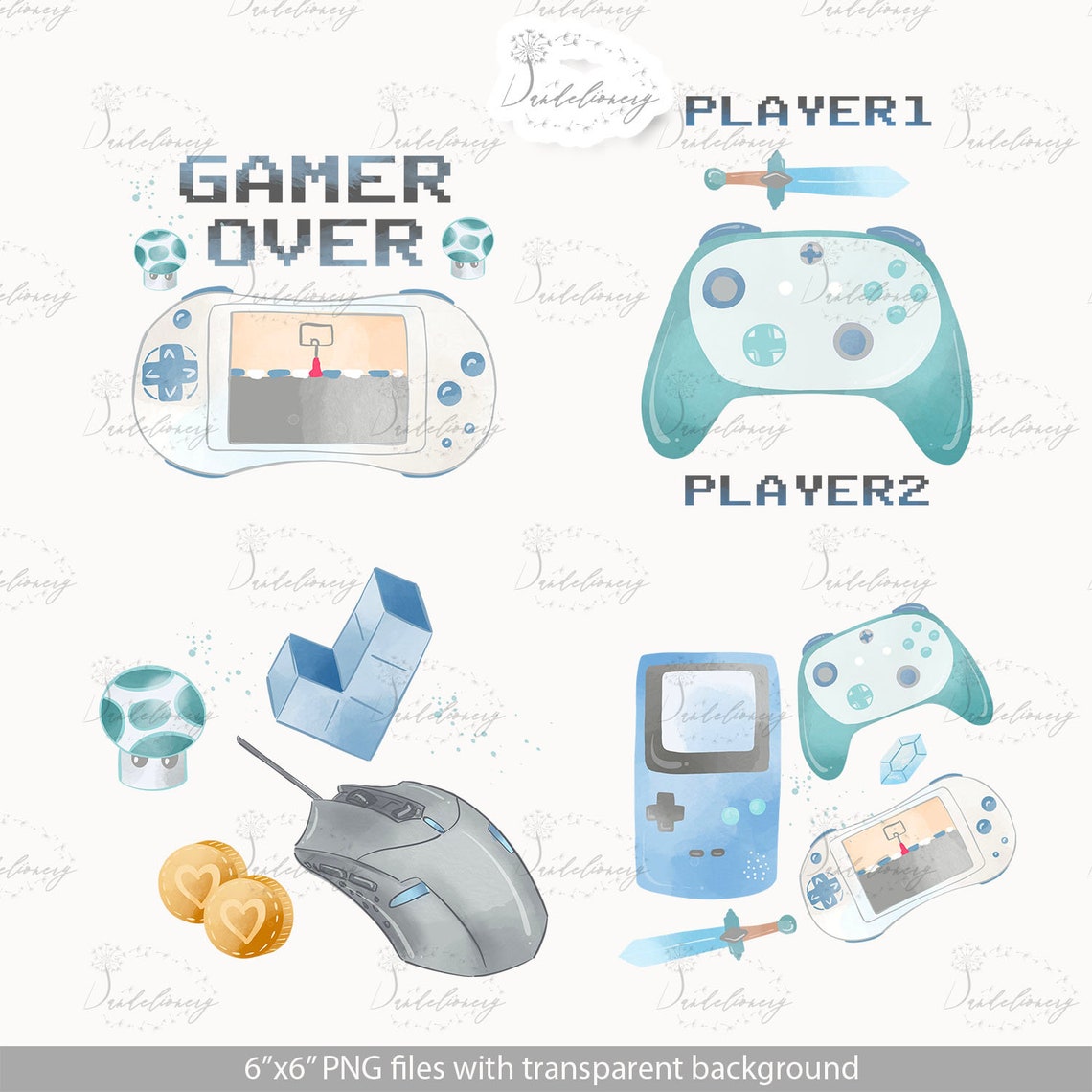 Watercolor Gamer Clipart - Etsy