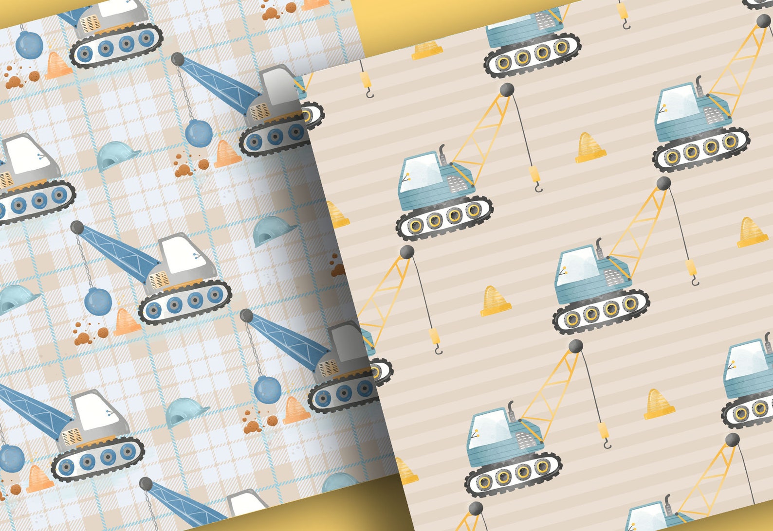 Watercolor Construction Diggers Digital Paper Pack Boy - Etsy