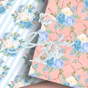 Watercolor Powder Blue Digital Paper Pack, Garden, Flower Clip Art ...