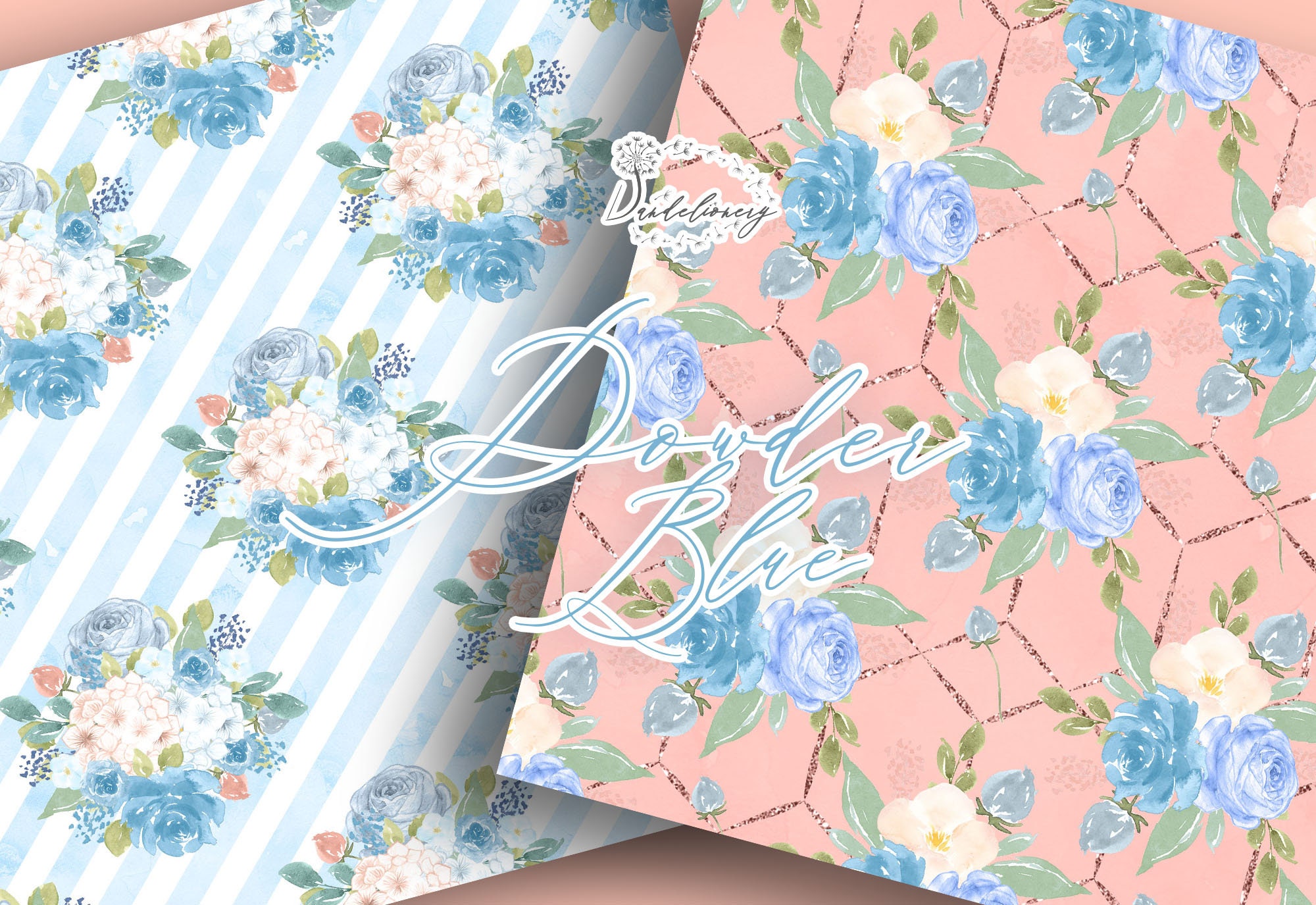 Watercolor Powder Blue Digital Paper Pack Garden Flower Clip | Etsy