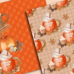 Watercolor Pumpkin Spice Digital Paper Pack, Cute Pumpkin Spice Pattern ...