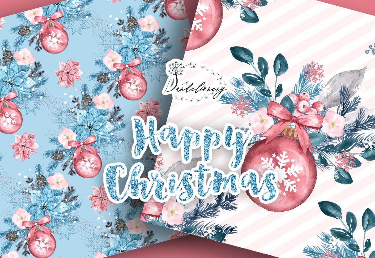 Happy Christmas Winter Blue Digital Paper Pack Christmas - Etsy