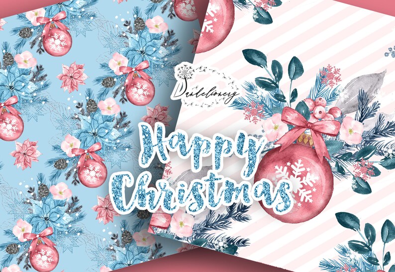 Happy Christmas Winter Blue Digital Paper Pack Christmas - Etsy