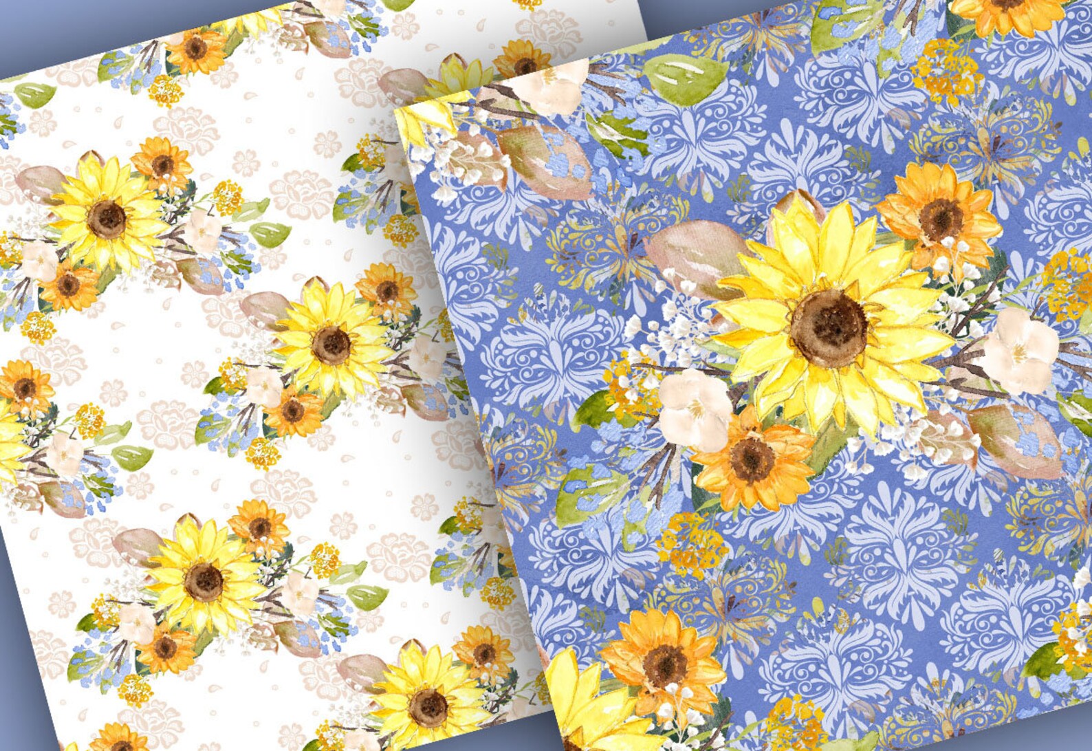 Watercolor Sunflower Digital Paper Pack, Garden Flower Pattern, Hand ...