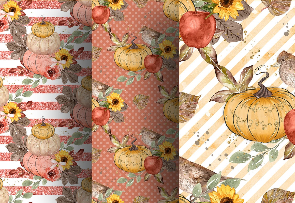 Fall Pumpkin Digital Paper Pack Thanksgiving Stickers - Etsy