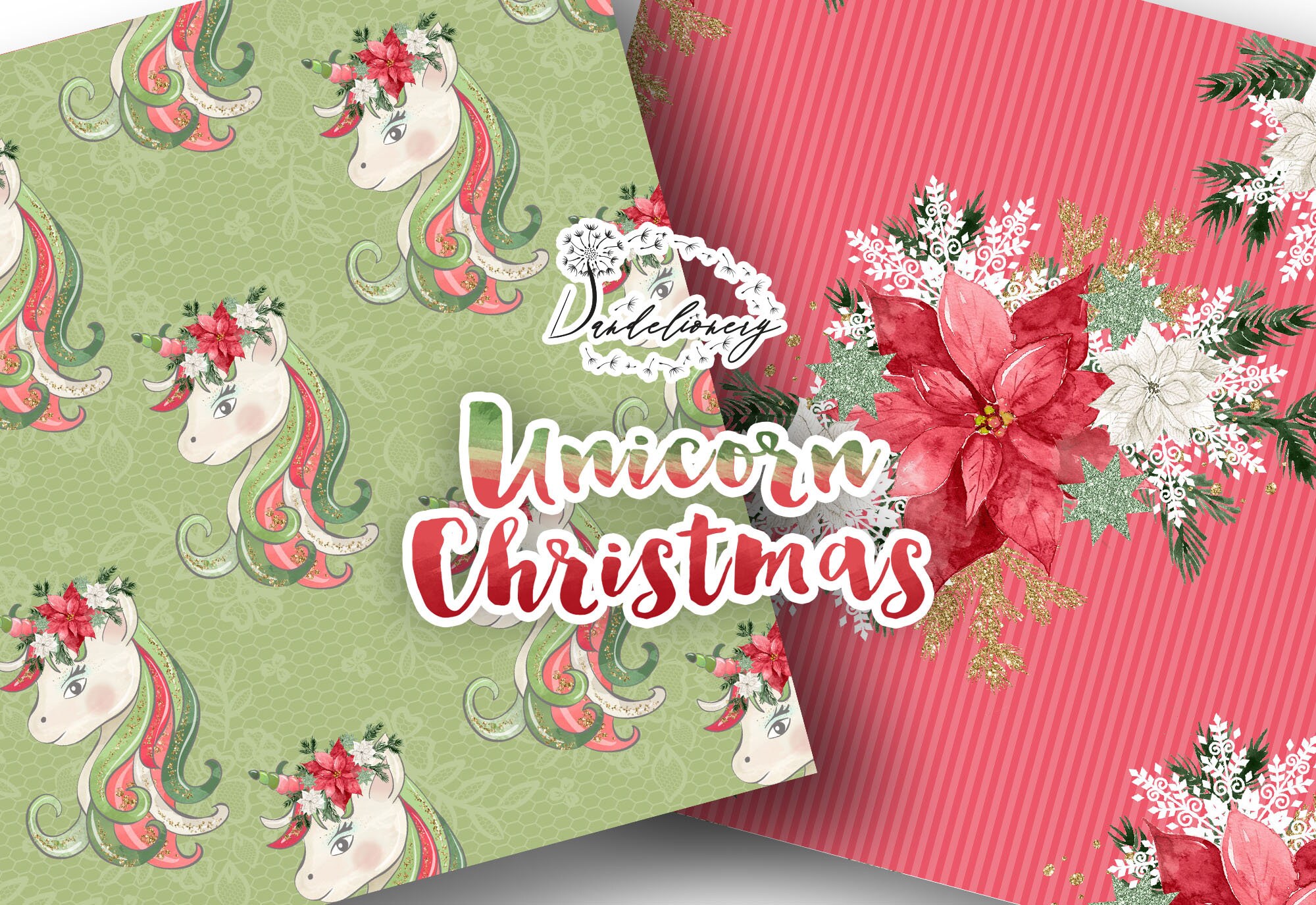Cute Unicorn Christmas Digital Paper Pack 12x12 - Etsy