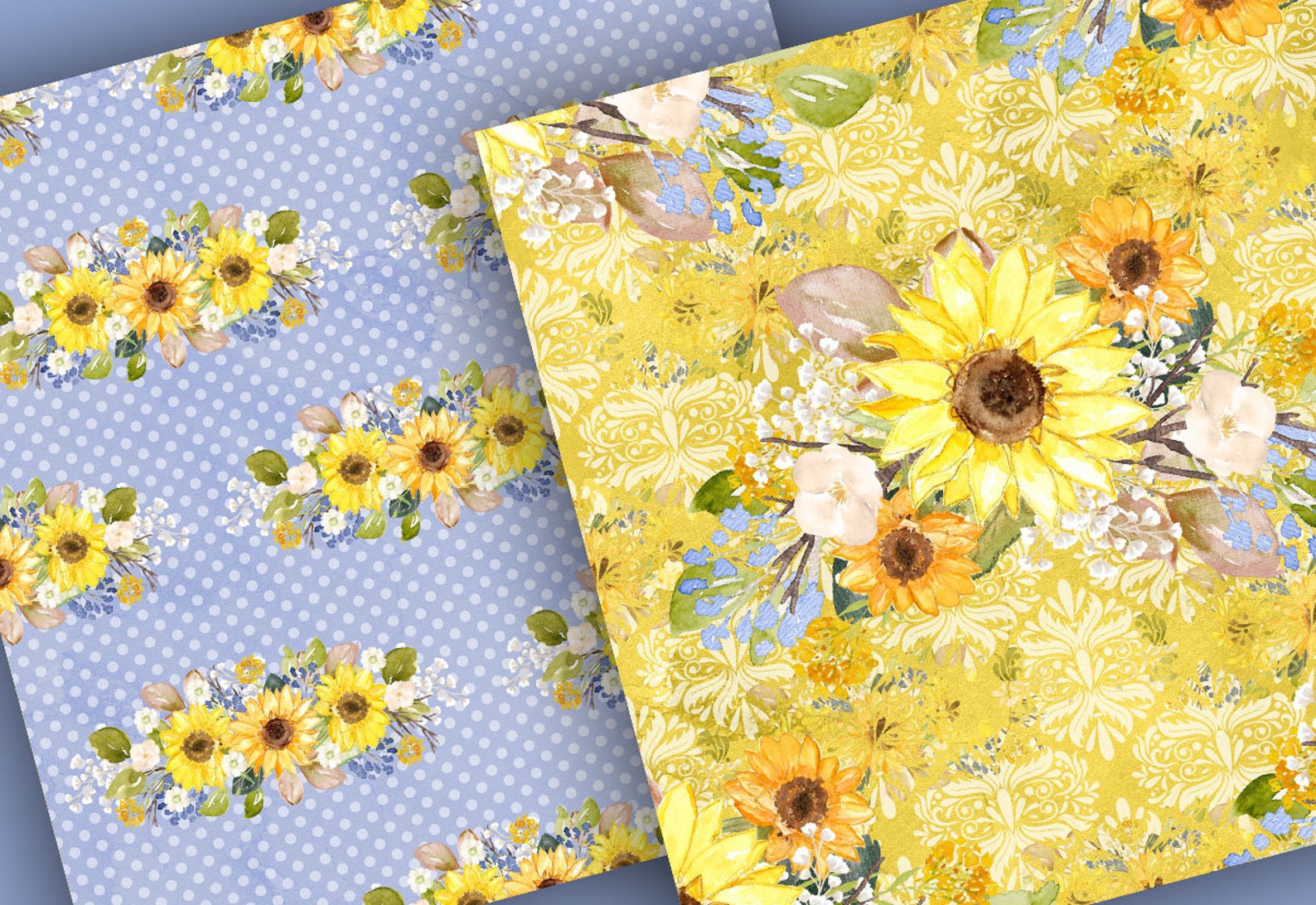 Watercolor Sunflower Digital Paper Pack Garden Flower - Etsy