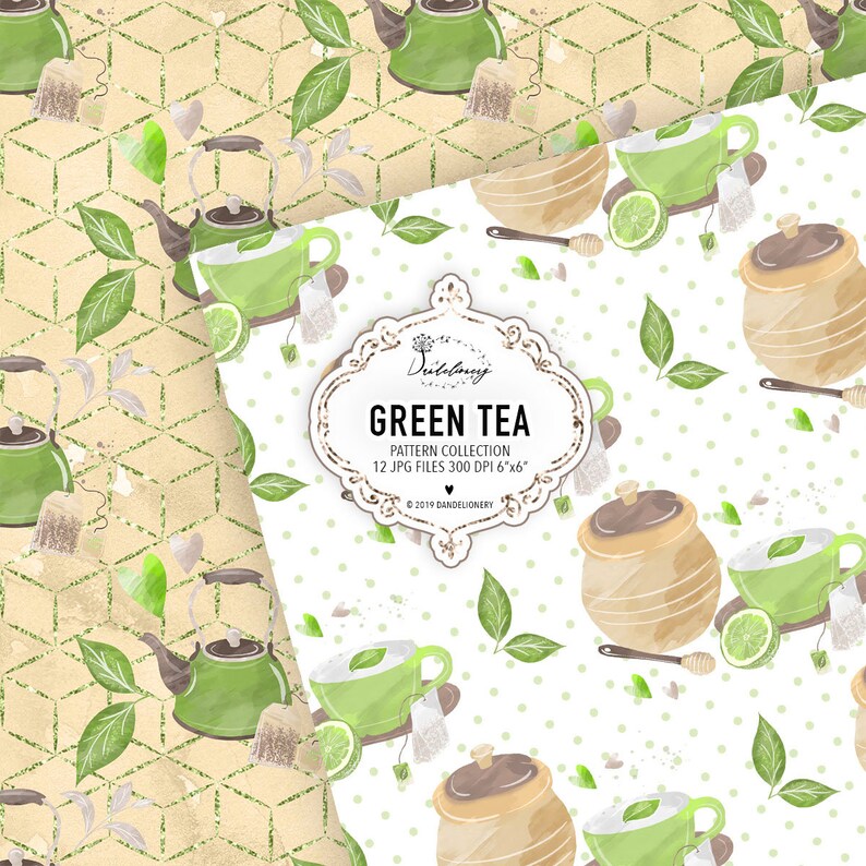 Watercolor Green Tea Digital Paper Pack Leaves Tea Clip Art - Etsy