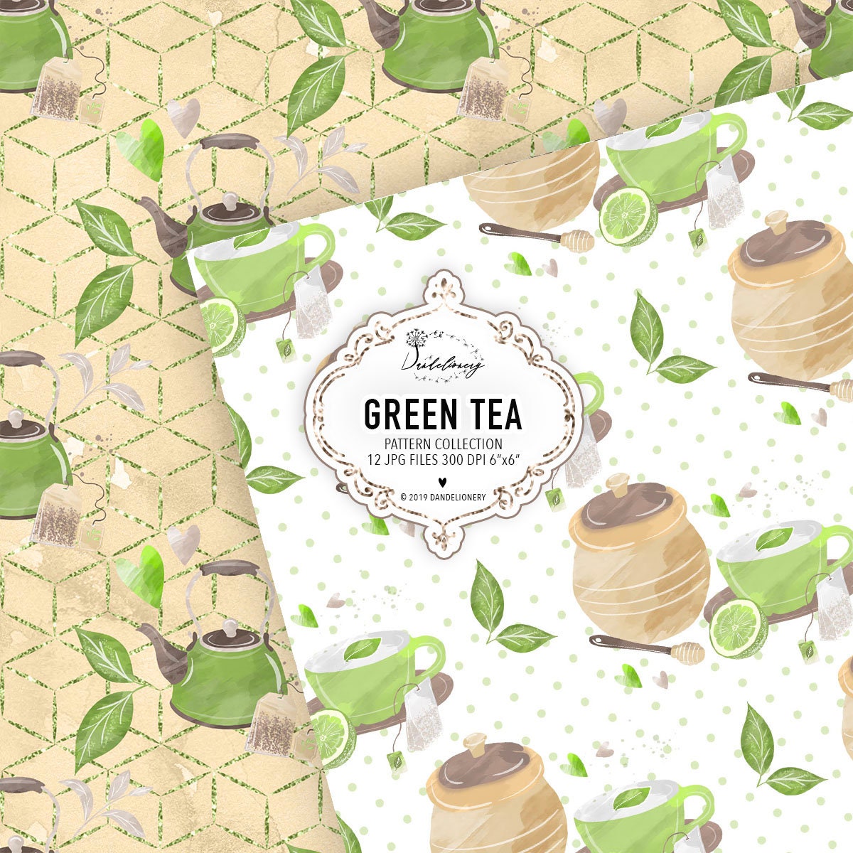 Watercolor Green Tea Digital Paper Pack Leaves Tea Clip Art - Etsy