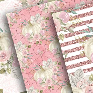 Floral Pumpkin Digital Paper Pack, Thanksgiving Stickers, Autumn, Fall ...