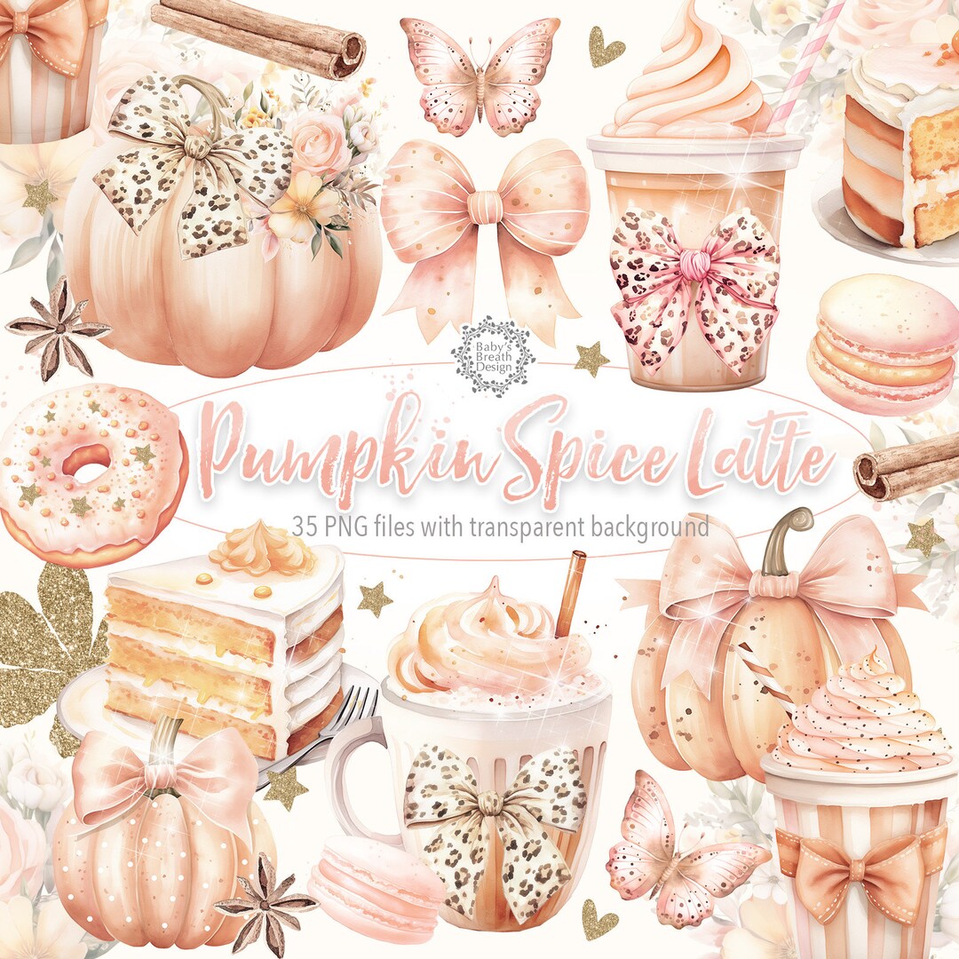 Watercolor Pink Pumpkin Spice Latte Design, Thanksgiving Clipart ...